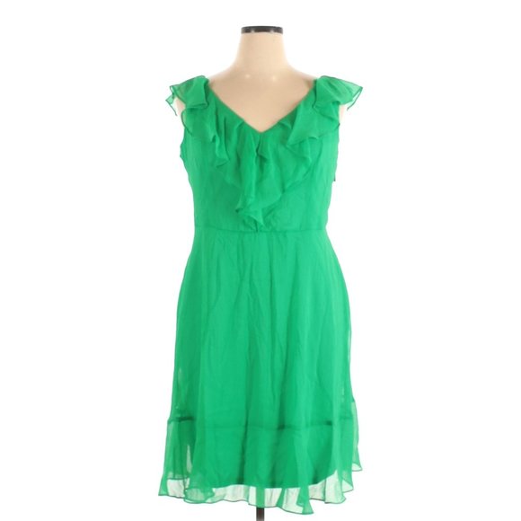 Dkny | Dresses | Dkny Green Ruffle Chiffon Fit Flare Dress 4 New | Poshmark